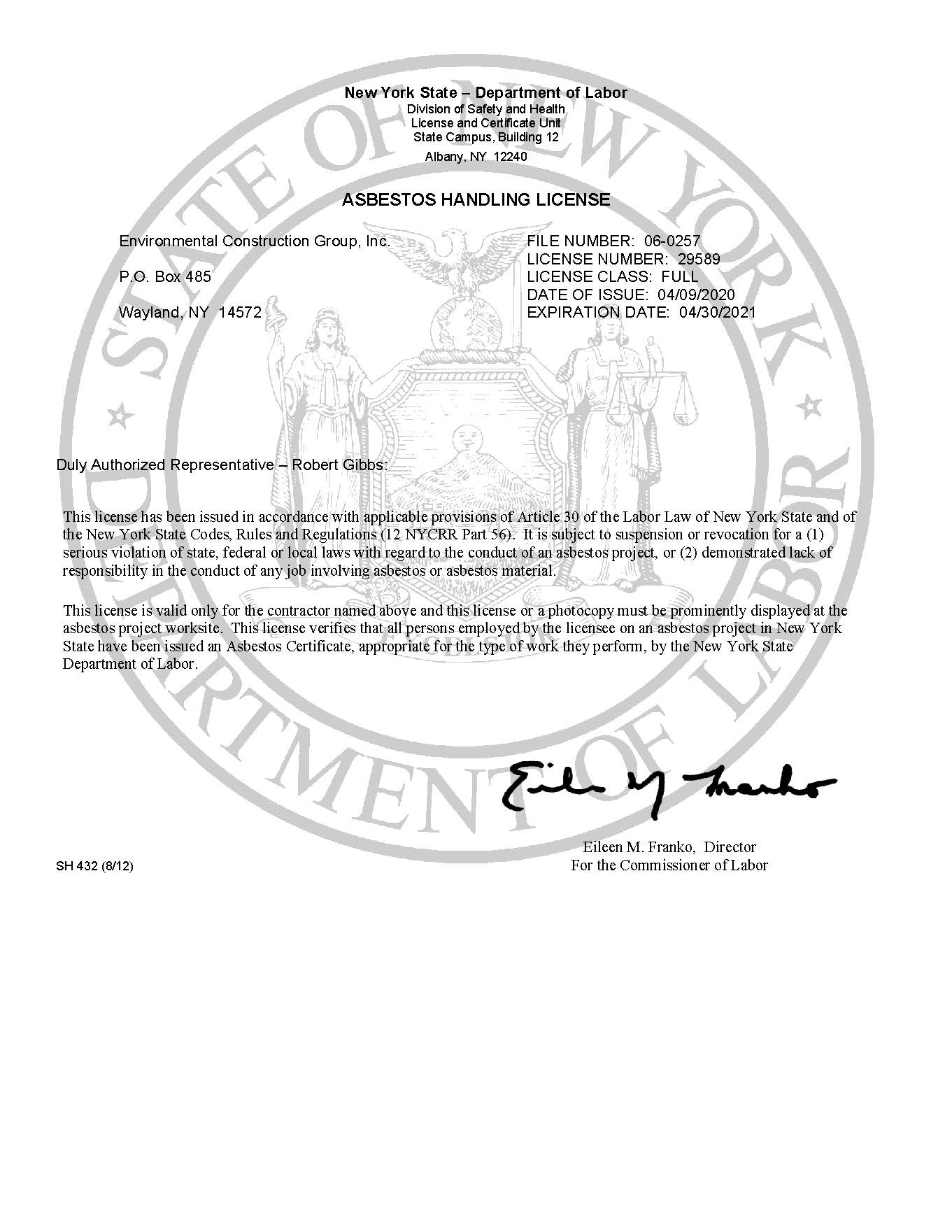 Licensing | Environmental Construction Group, Inc.
